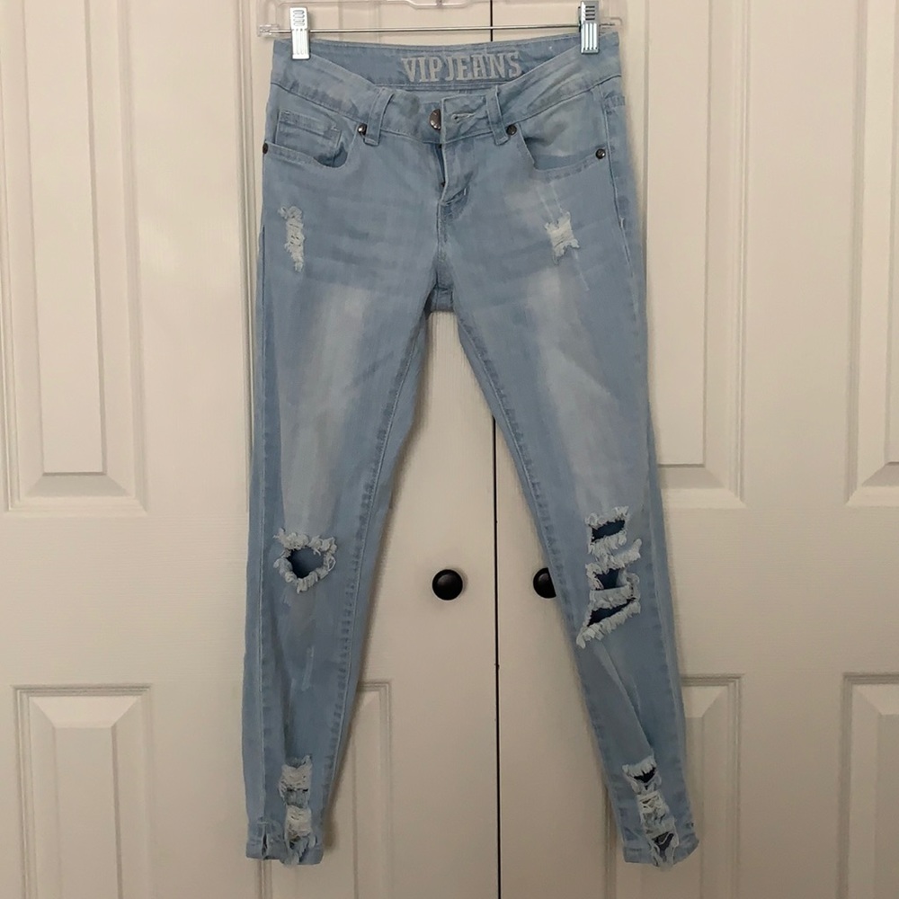 Vintage Vip Ripped Low-Rise Skinny Jeans - Gem